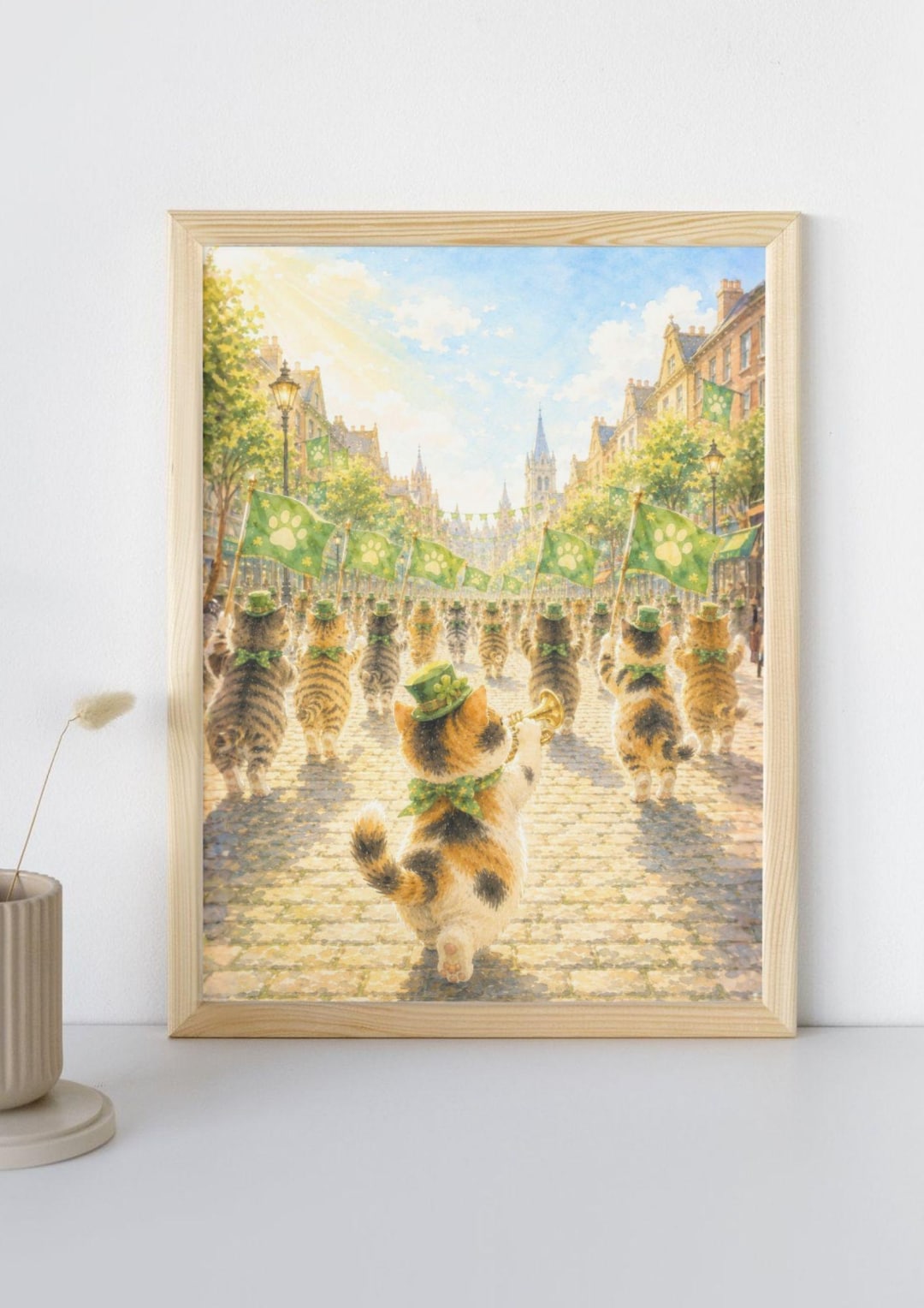 Back View Cat – Lucky Green Parade – Emotional Watercolor Poster - Etsy 日本