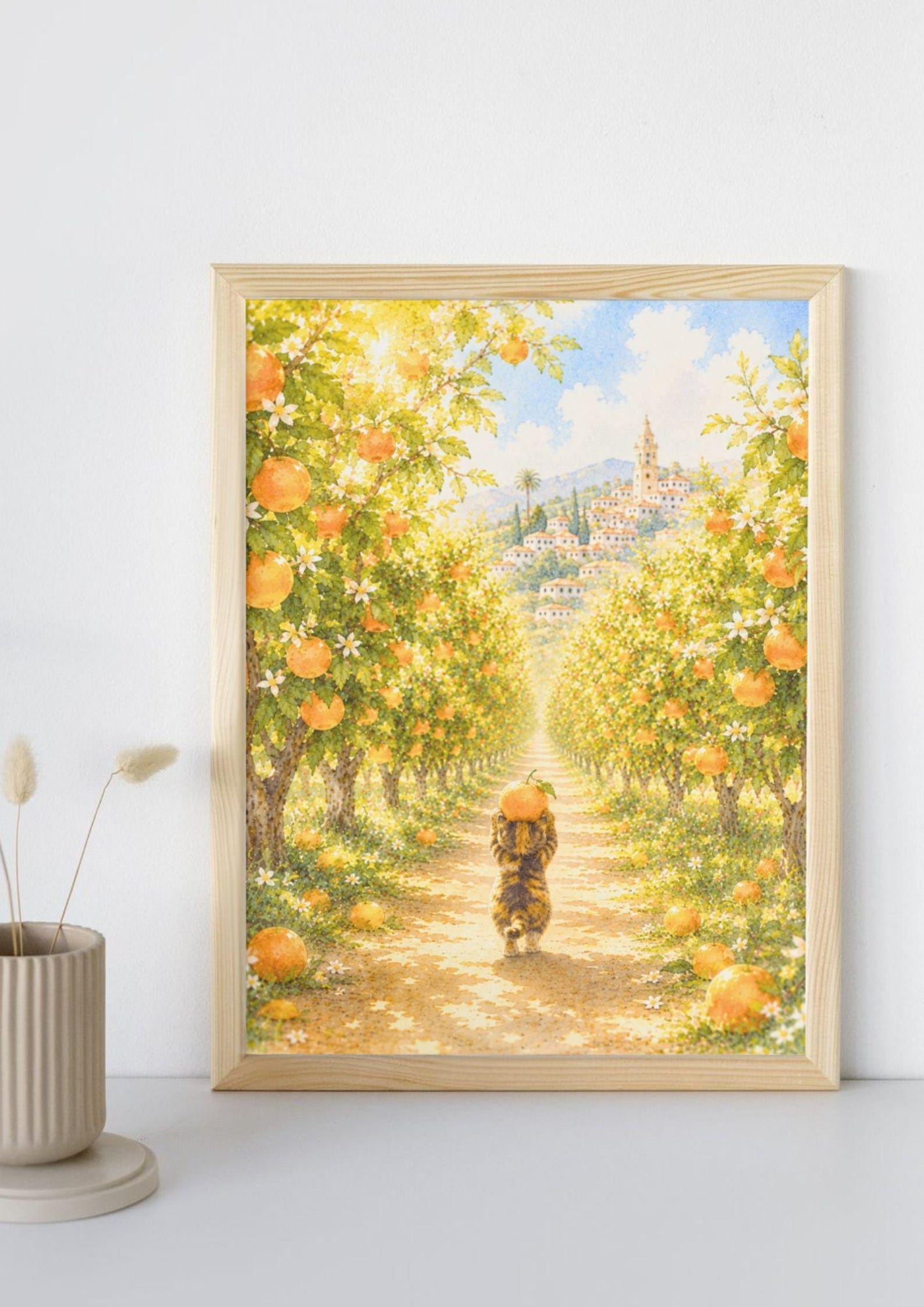 Back View Cat – Carrying an Orange Through a Sunlit Orchard – Emotional ...