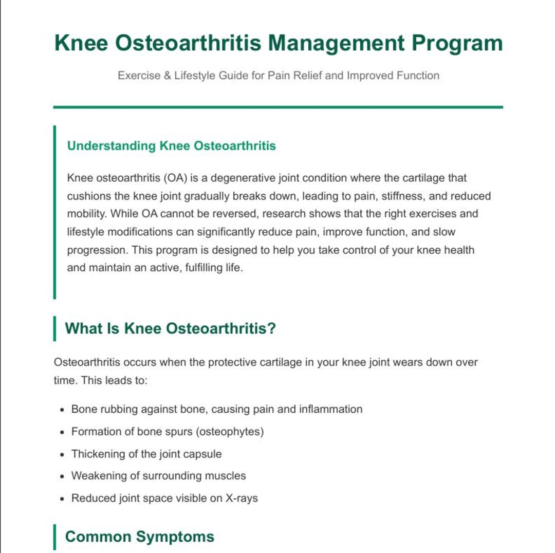 Knee Osteoarthritis Exercise Program PDF | OA Management Guide ...