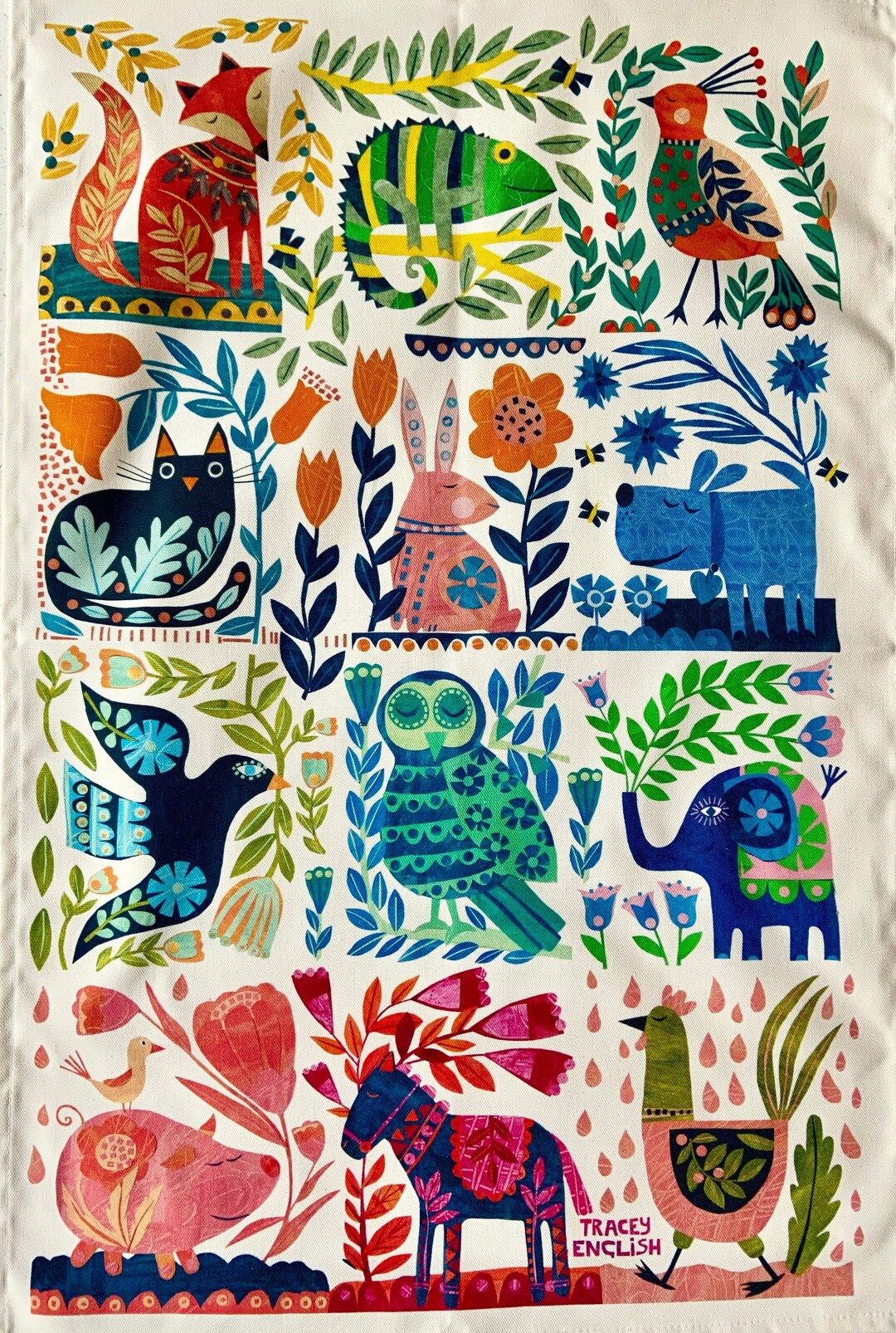 Colour Folk Animal Inspired Tea Towel - Etsy