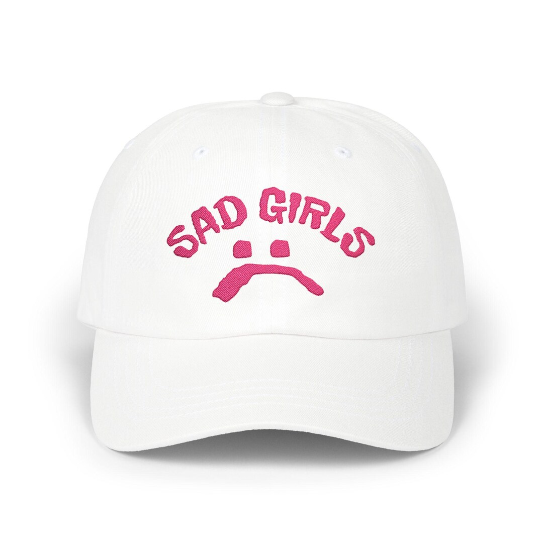 Sad Girls Embroidered Sad Face Classic Dad Cap | White Pink Baseball ...
