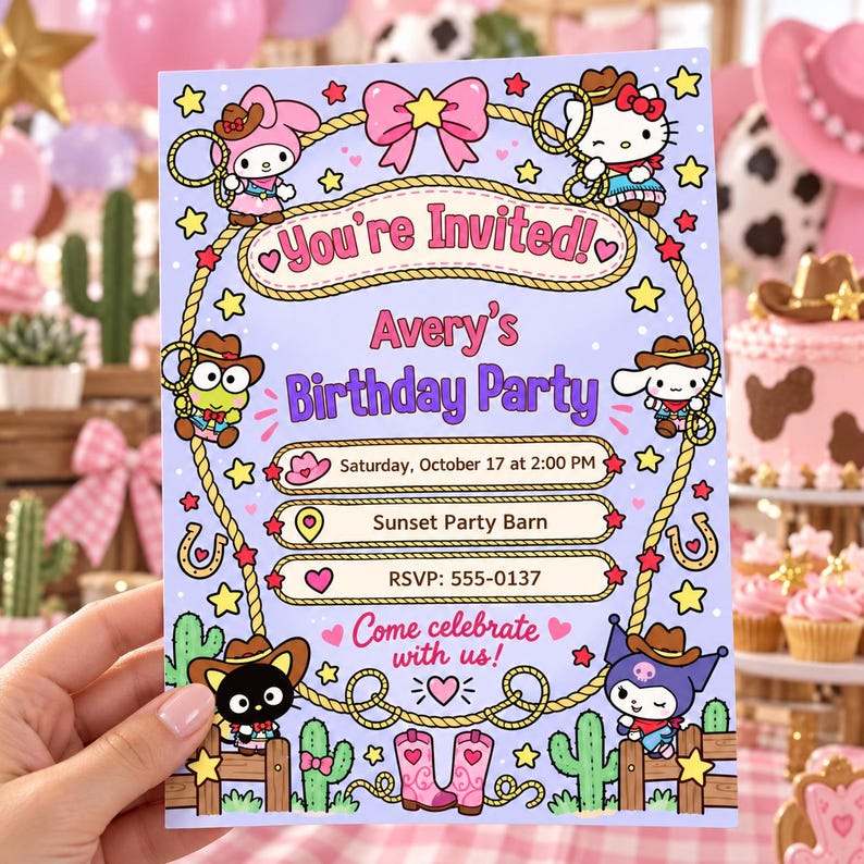 Kitty Cowgirl Birthday Invitation, Western Girl Party Invite, Cute ...