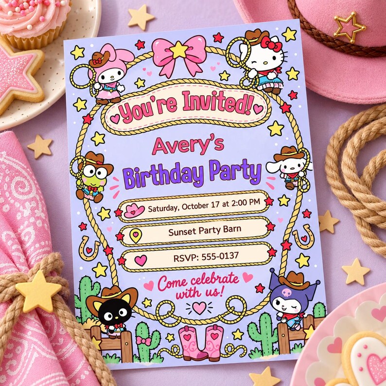 Kitty Cowgirl Birthday Invitation, Western Girl Party Invite, Cute ...