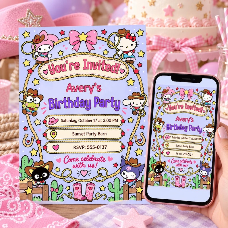 Kitty Cowgirl Birthday Invitation, Western Girl Party Invite, Cute ...