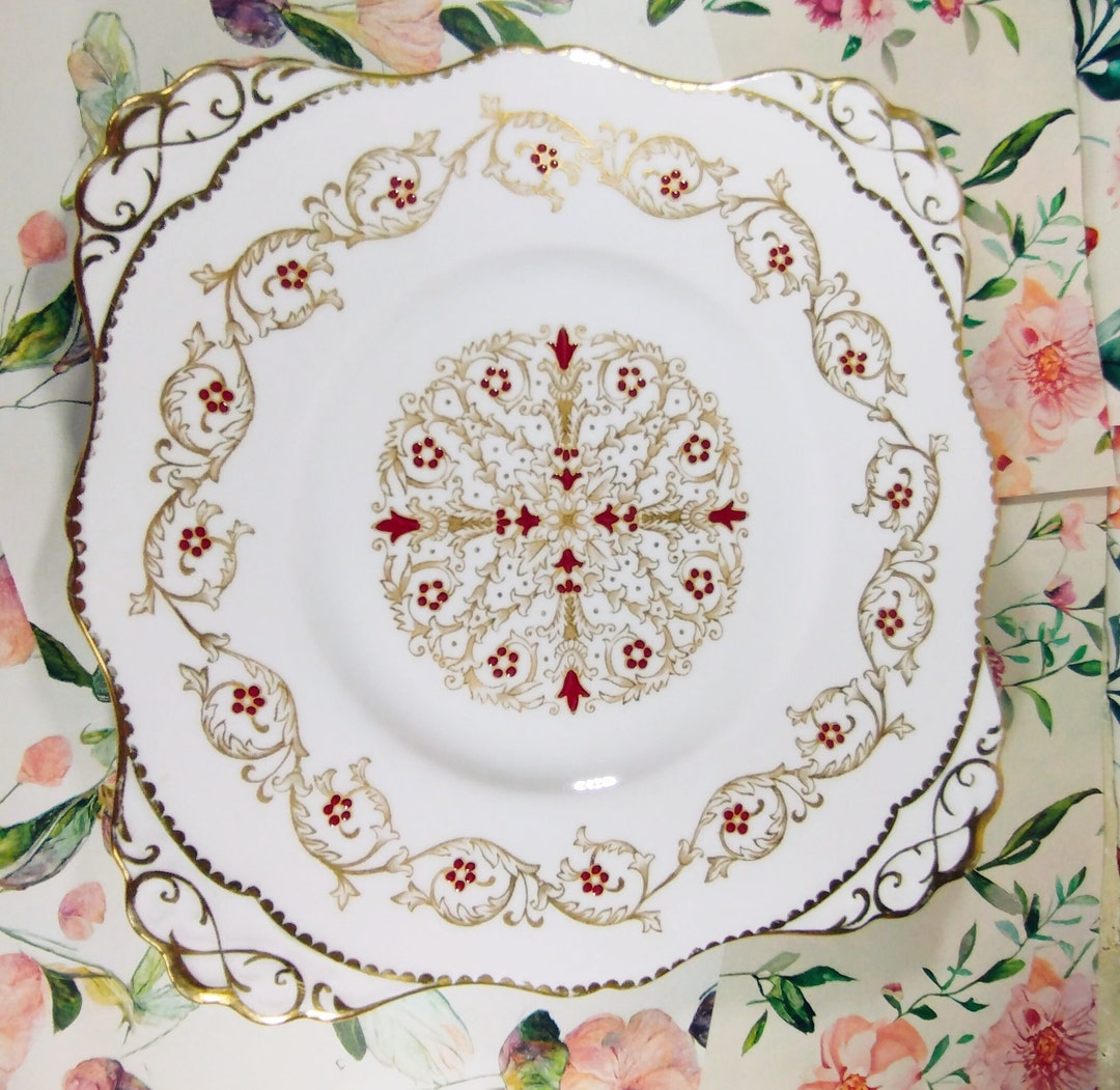 Tuscan Fine Bone China Richelieu Pattern Square Cake Plate Tuscan Eared ...