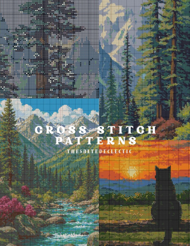 Mountain Cross Stitch Pattern River Landscape Embroidery PDF Nature ...