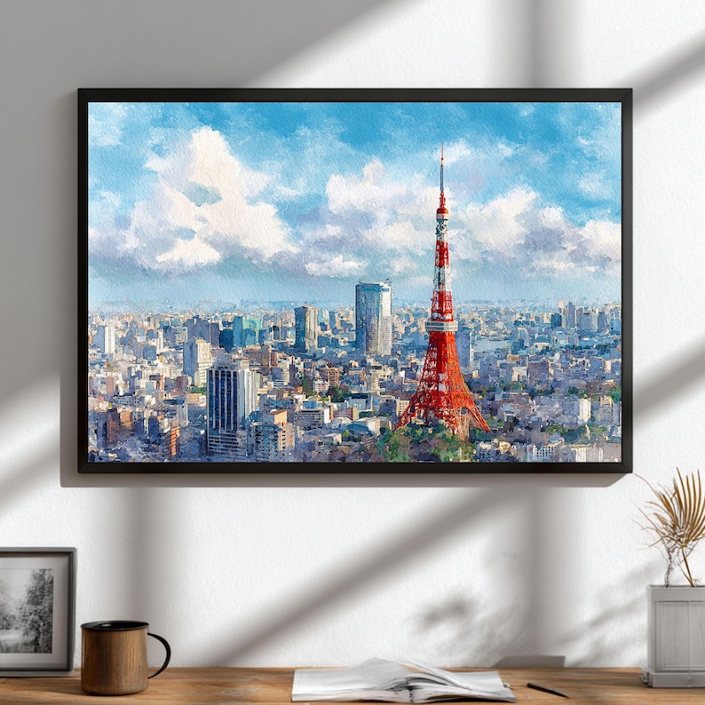Tokyo Tower Digital Watercolor Print • Japan Cityscape Wall Art • Tokyo ...