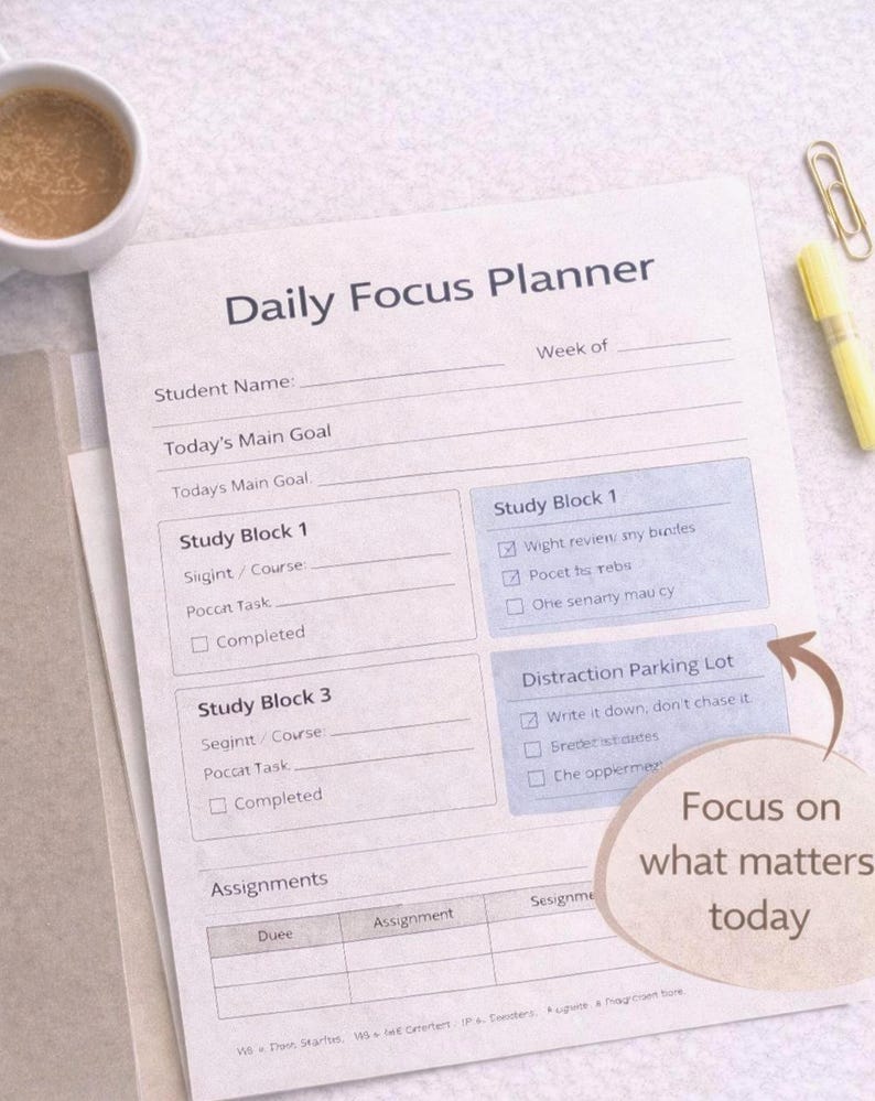 Student Study System Printable | Weekly Study Planner, Daily Focus ...