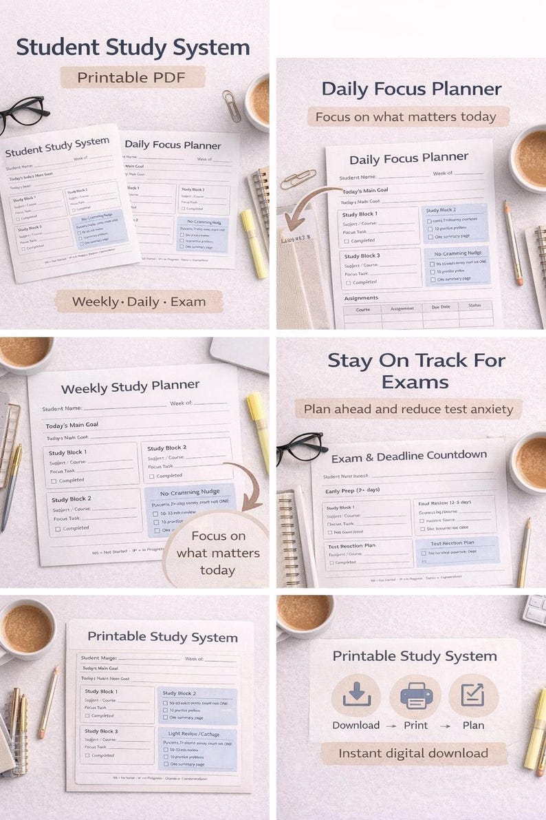 Student Study System Printable | Weekly Study Planner, Daily Focus ...