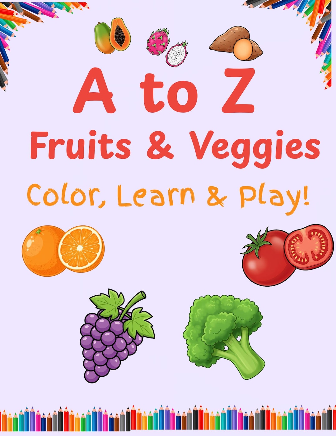 A to Z Fruits & Vegetables Coloring Book, Preschool Learning (printable ...