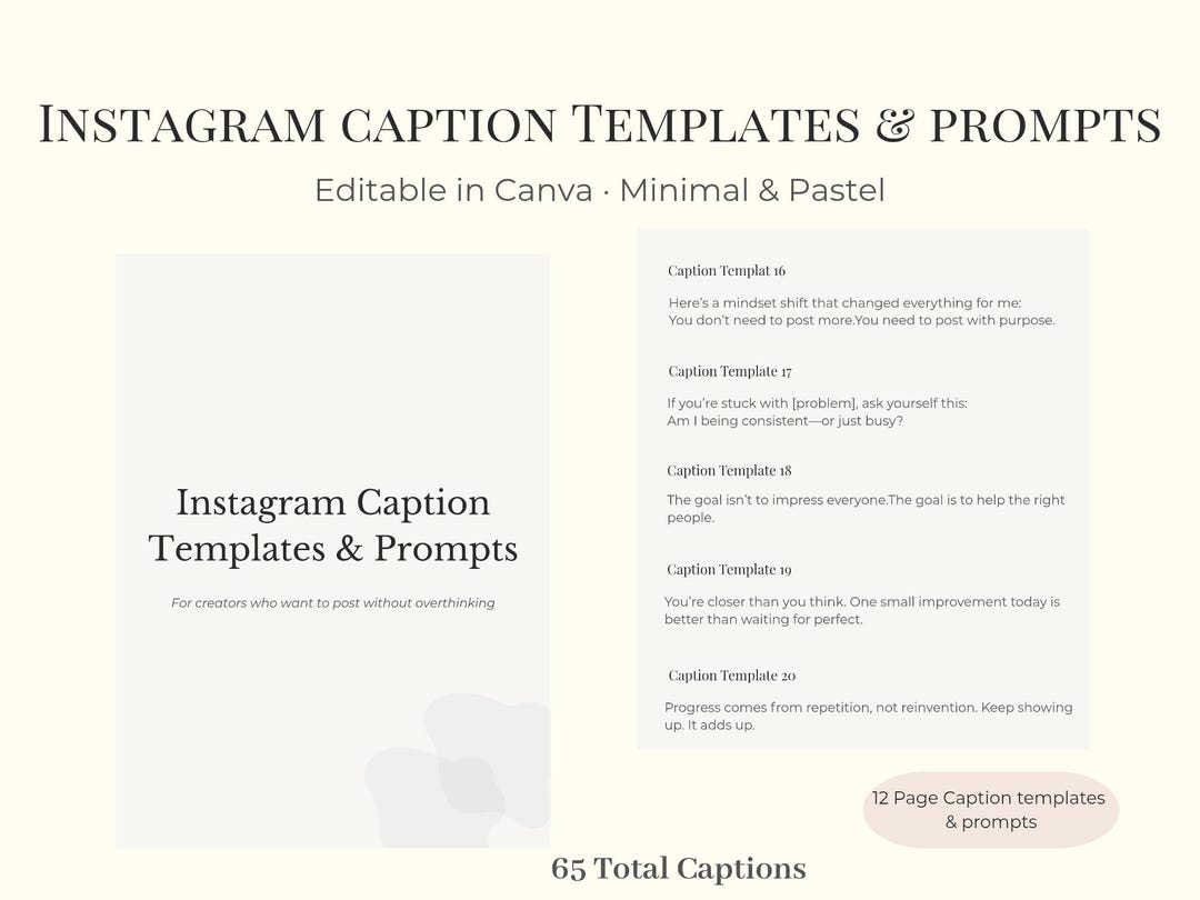 Canva Instagram Caption Templates | 60 Social Media Prompts [digital ...