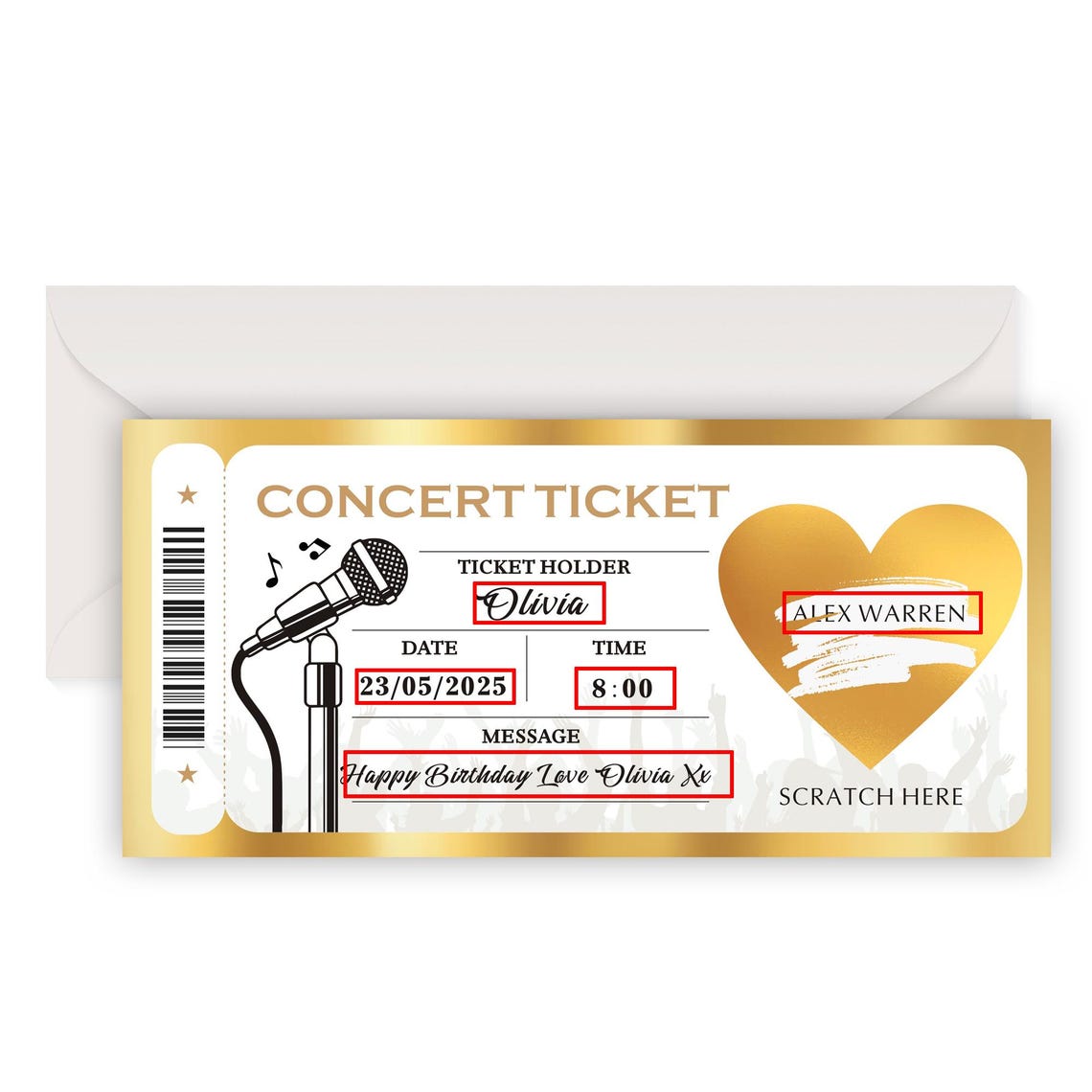 Personalized Scratch Card Reveal, Custom Surprise Concert Ticket ...