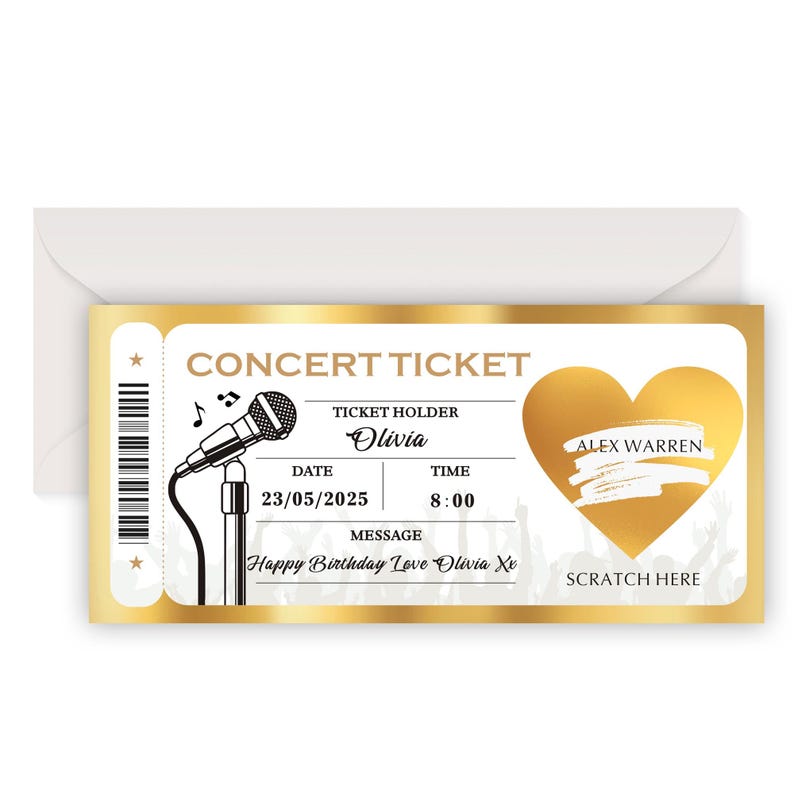 Personalized Scratch Card Reveal, Custom Surprise Concert Ticket ...