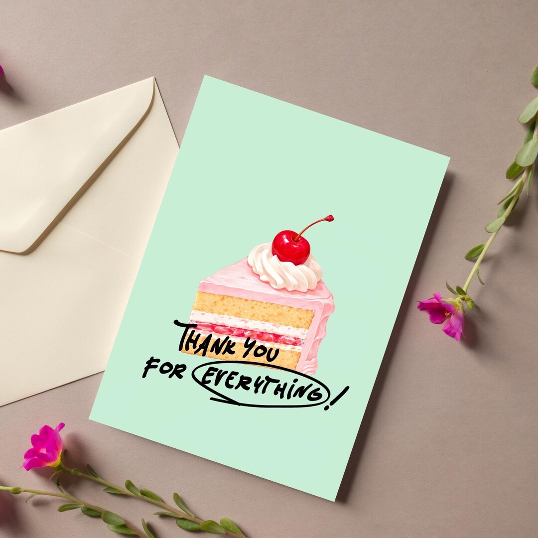 Cake Illustration Thank You Card, Dessert Appreciation Greeting ...