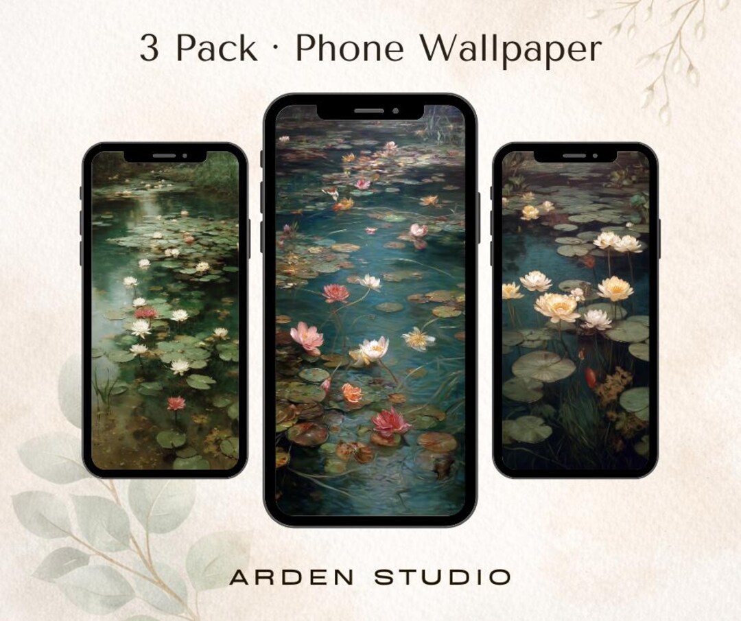 Water Lily Pond Phone Wallpaper | Botanical Nature Art (set of 3 ...