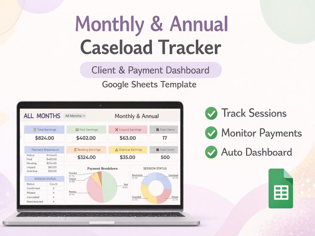 Caseload Tracker Spreadsheet | Monthly & Annual Therapy Income Tracker ...