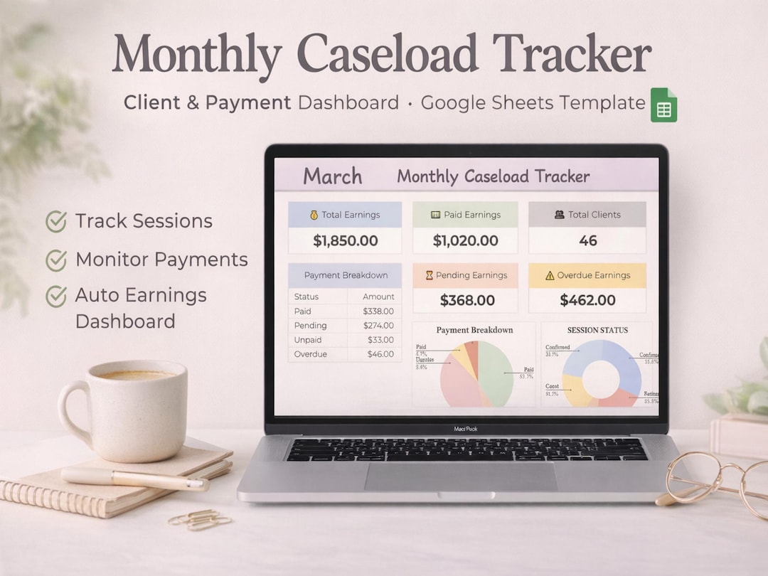 Monthly Caseload Tracker Spreadsheet | Therapy Income & Payment Tracker ...