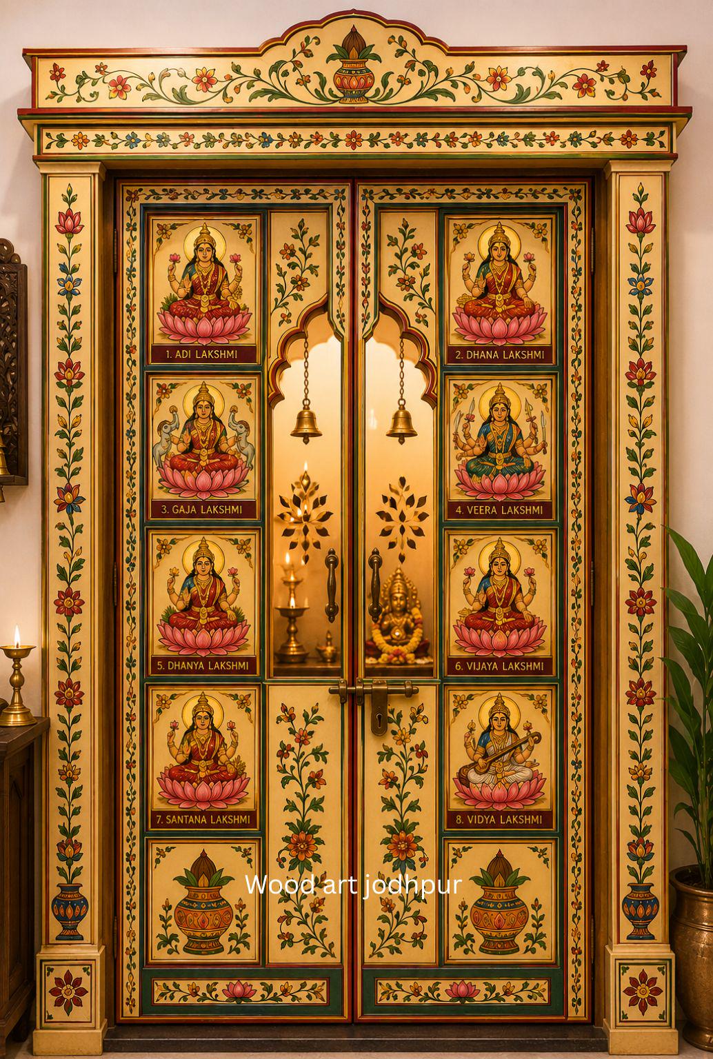 Ashtalakshmi Hand Painted Pooja Room Door, Indian Temple Double Door ...