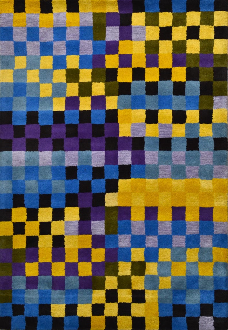 Pixel Pattern Hand-tufted Wool Rug: Modern Geometric Multi-color Floor ...
