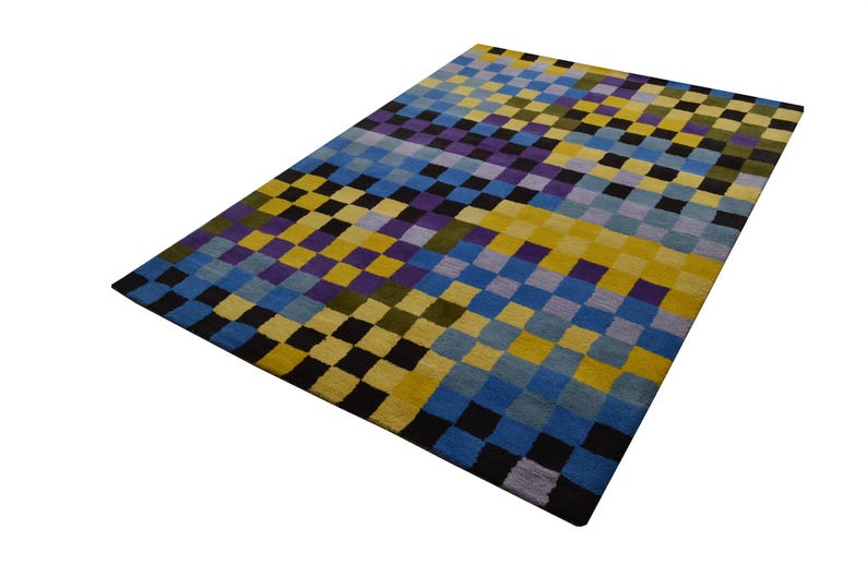 Pixel Pattern Hand-tufted Wool Rug: Modern Geometric Multi-color Floor ...