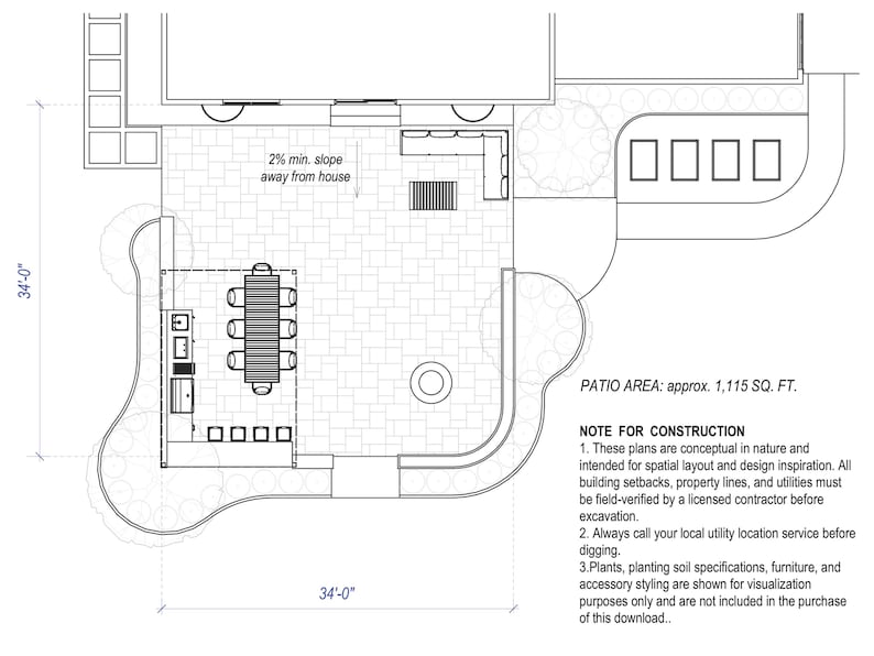 DIY 1115 Sq Ft Patio Plan With Outdoor Kitchen Pergola and Fire Pit ...