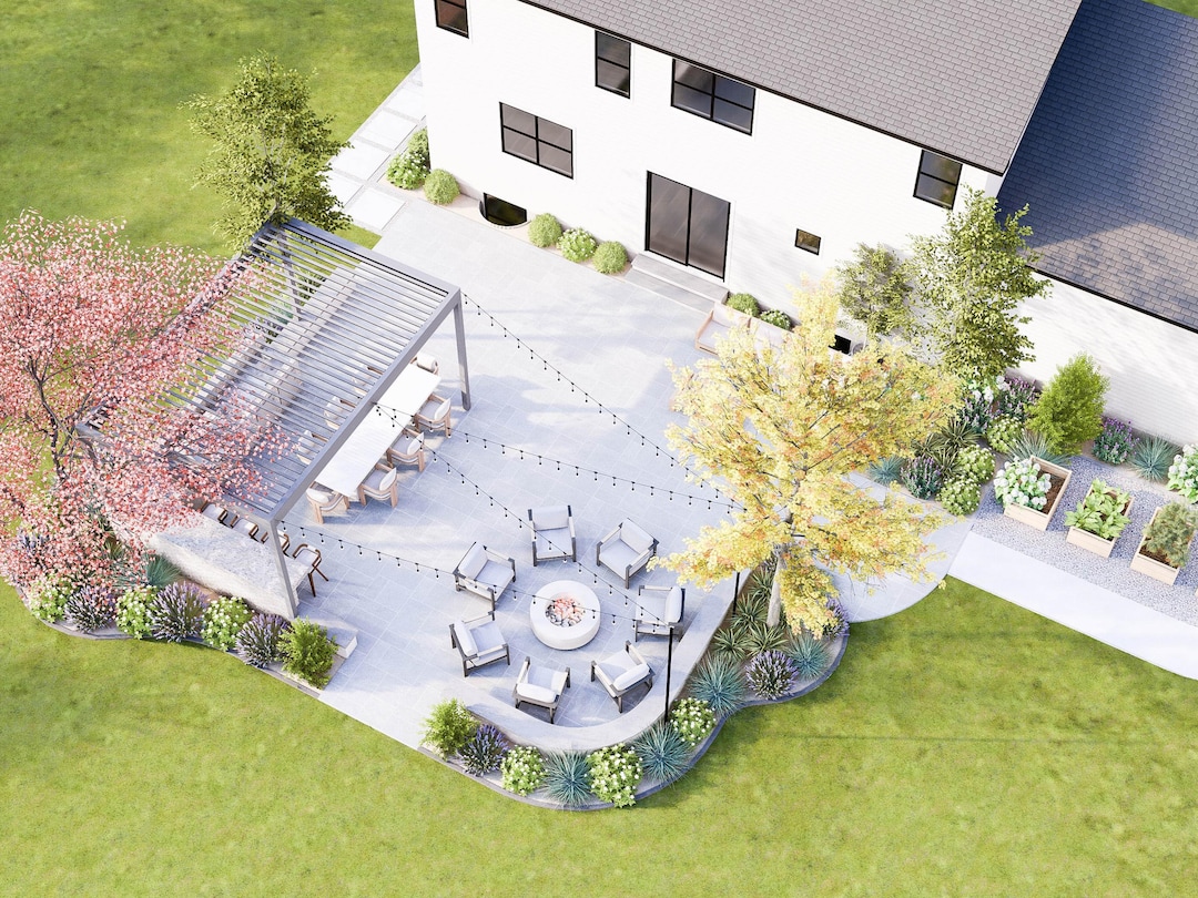 DIY 1115 Sq Ft Patio Plan With Outdoor Kitchen Pergola and Fire Pit ...