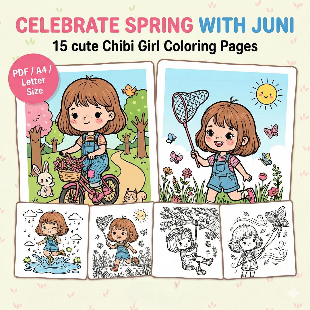 Chibi Girl Spring Garden Coloring Book, Kawaii Anime (PDF Download A4 ...