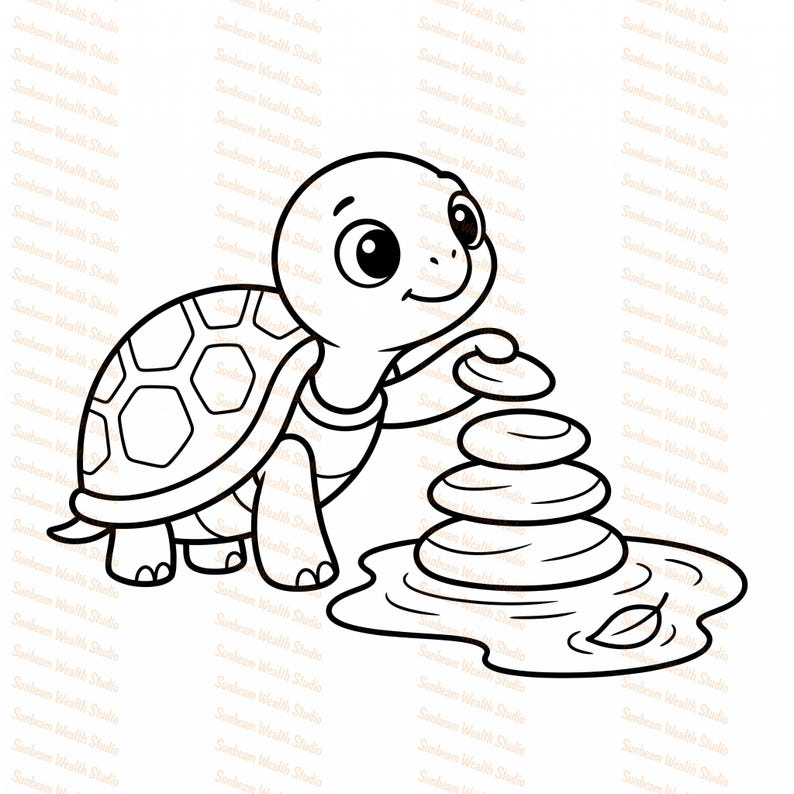 Turtle Mindfulness Coloring Pages | Kawaii Line Art for Kids Adults ...