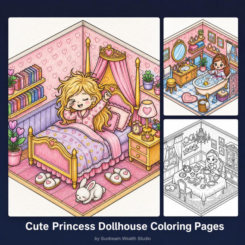 Princess Dollhouse Coloring Pages | Line Art Printable (instant ...