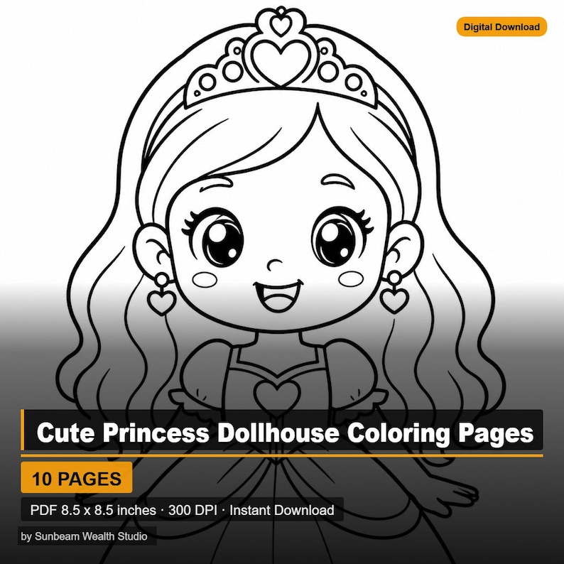 Princess Dollhouse Coloring Pages | Line Art Printable (instant ...