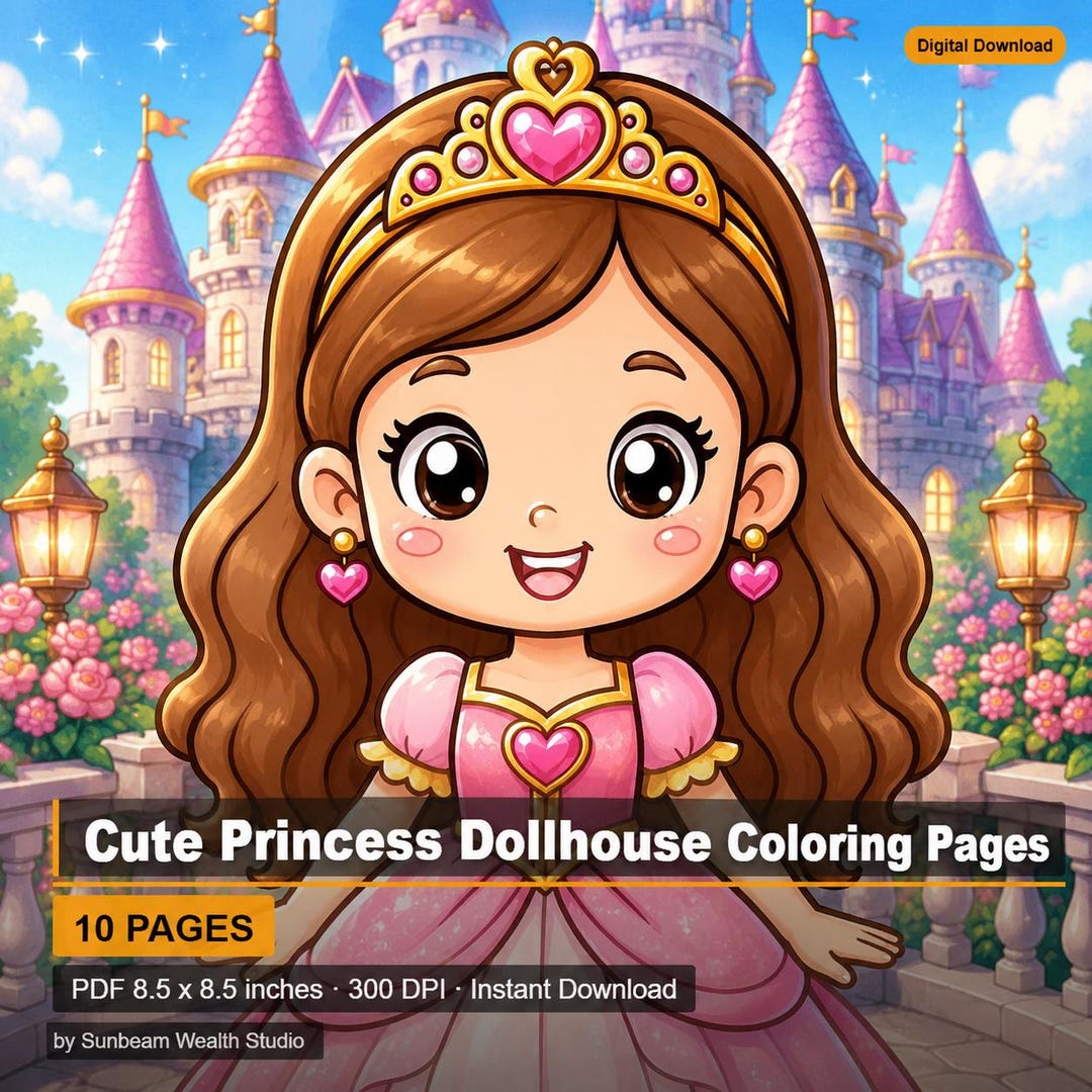 Princess Dollhouse Coloring Pages | Line Art Printable (instant ...
