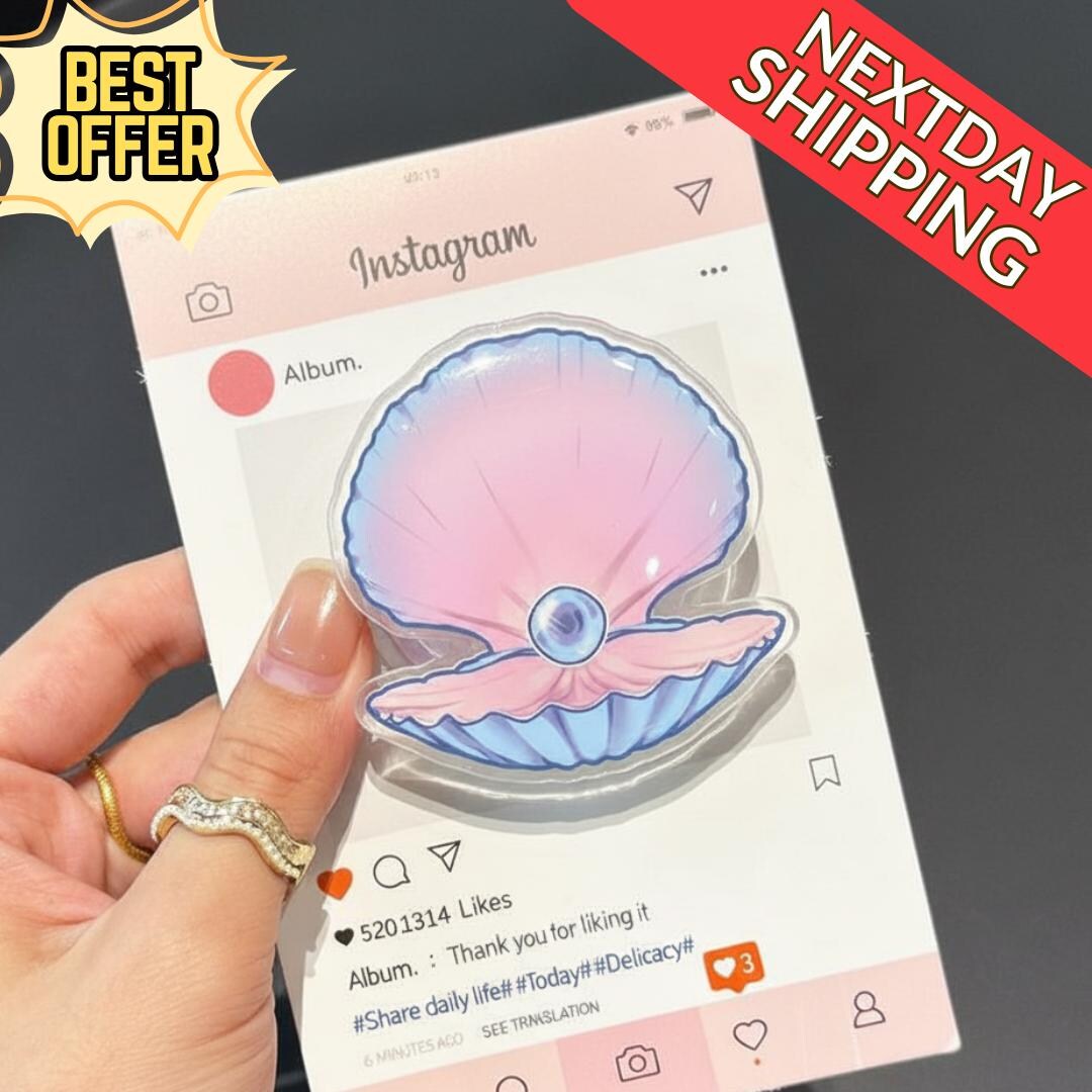 Pearl Clam Shell Magnetic Phone Grip – Cute Pink and Blue Phone Holder ...