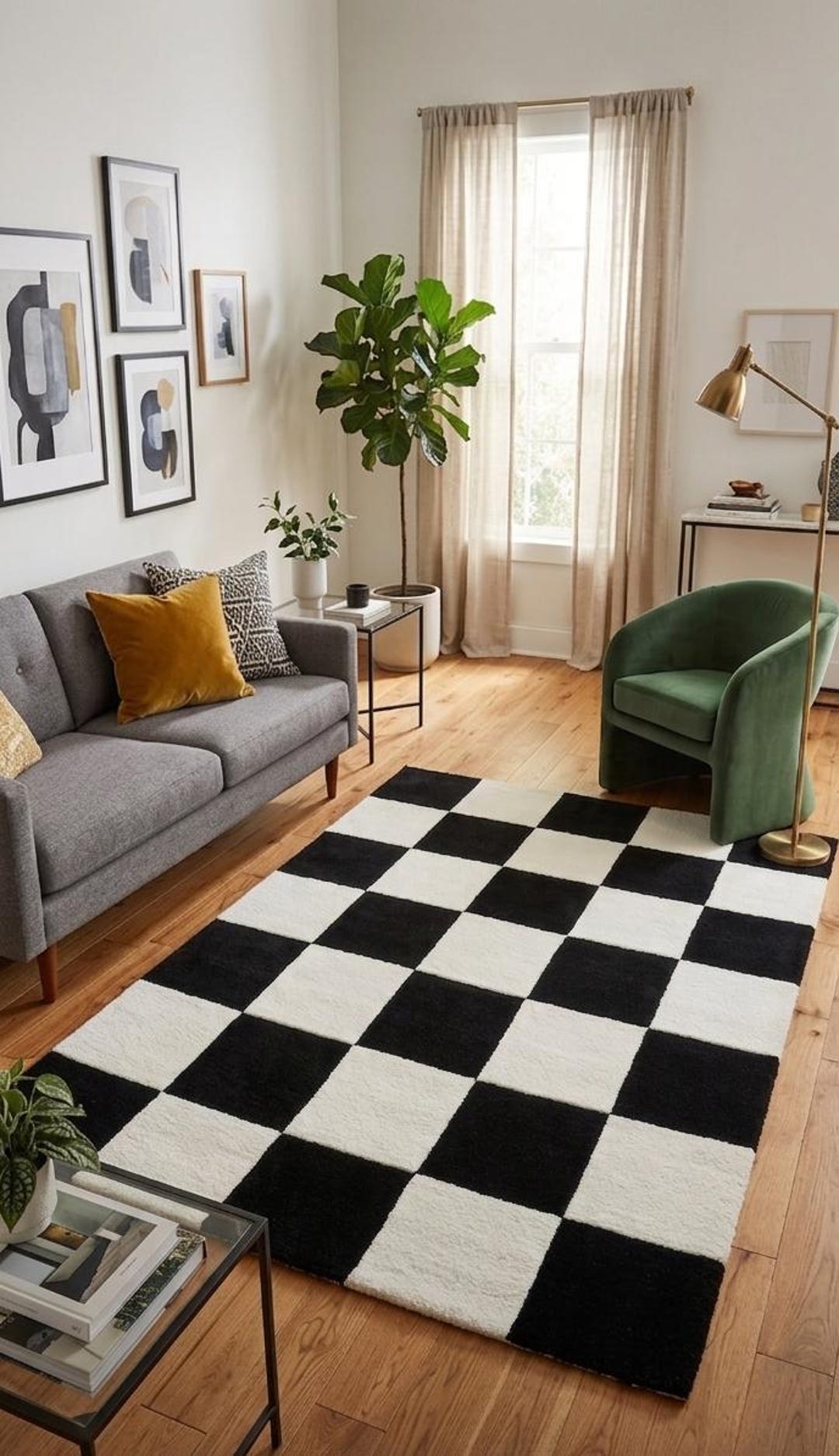 Handmade Checkered Wool Rug - Black and White Checkerboard Carpet - Etsy