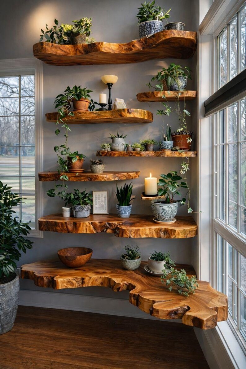 Live Edge Walnut Floating Shelves - Wooden Corner Shelves -rustic ...