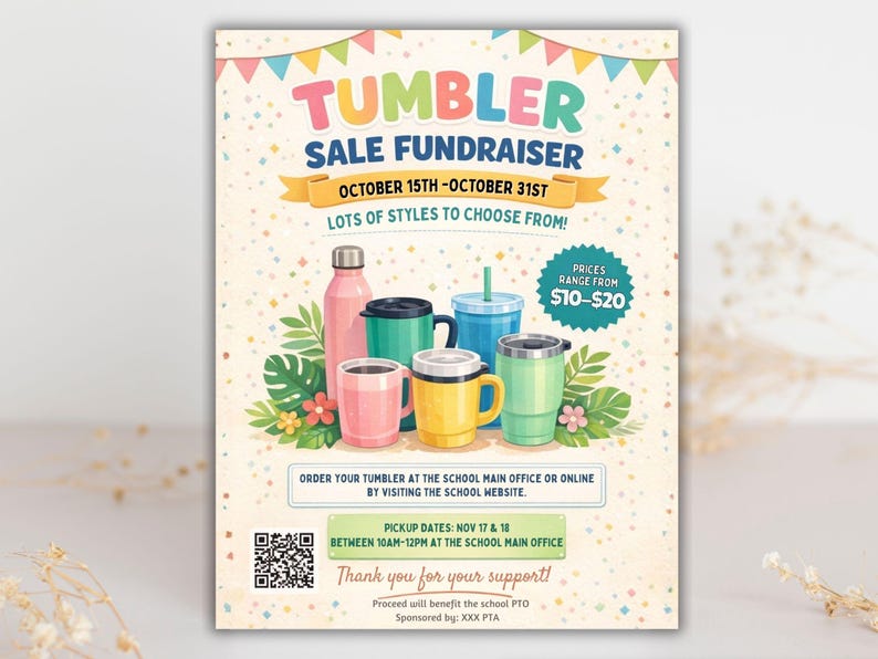 Editable Tumbler Fundraiser Flyer: Coffee Cup Sales Invitation (CANVA ...