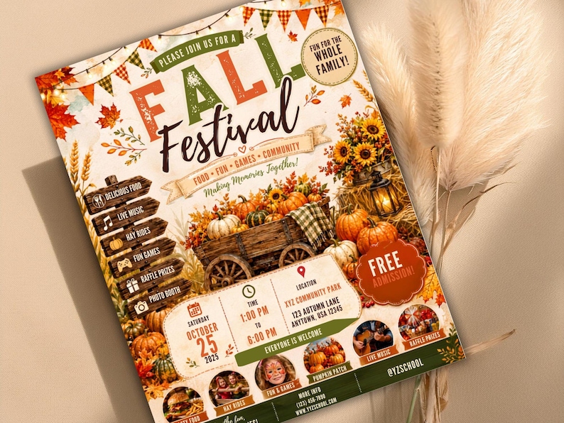 Editable Fall Festival Flyer Template, Autumn Harvest Invitation ...