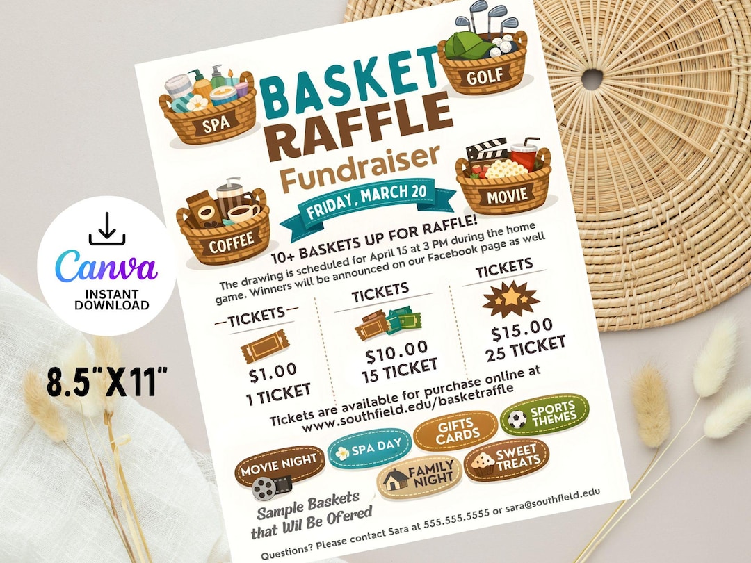 Editable Basket Raffle Flyer Template, School Fundraiser (canva ...