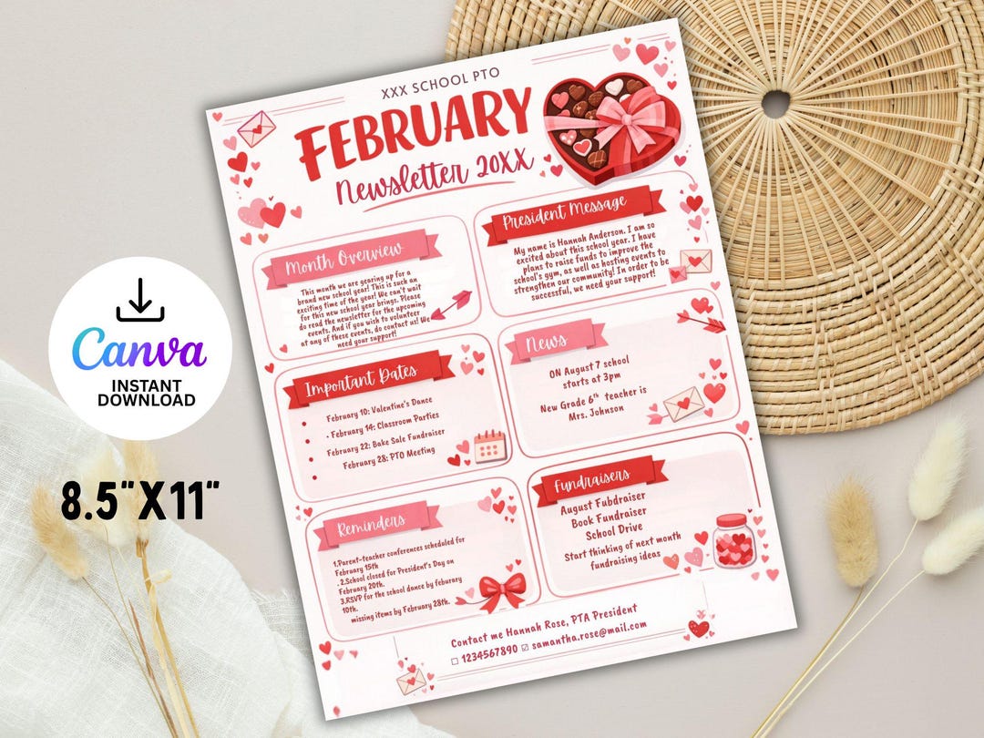 February Valentines Classroom Newsletter, Canva Template (digital ...