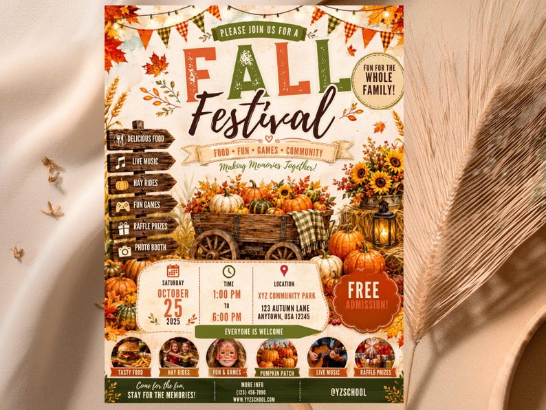 Editable Fall Festival Flyer Template, Autumn Harvest Invitation ...