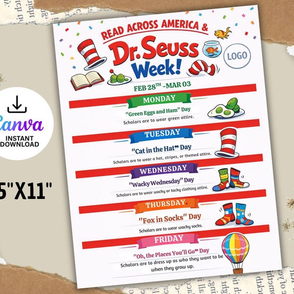 Dr Seuss Template Canva - Etsy