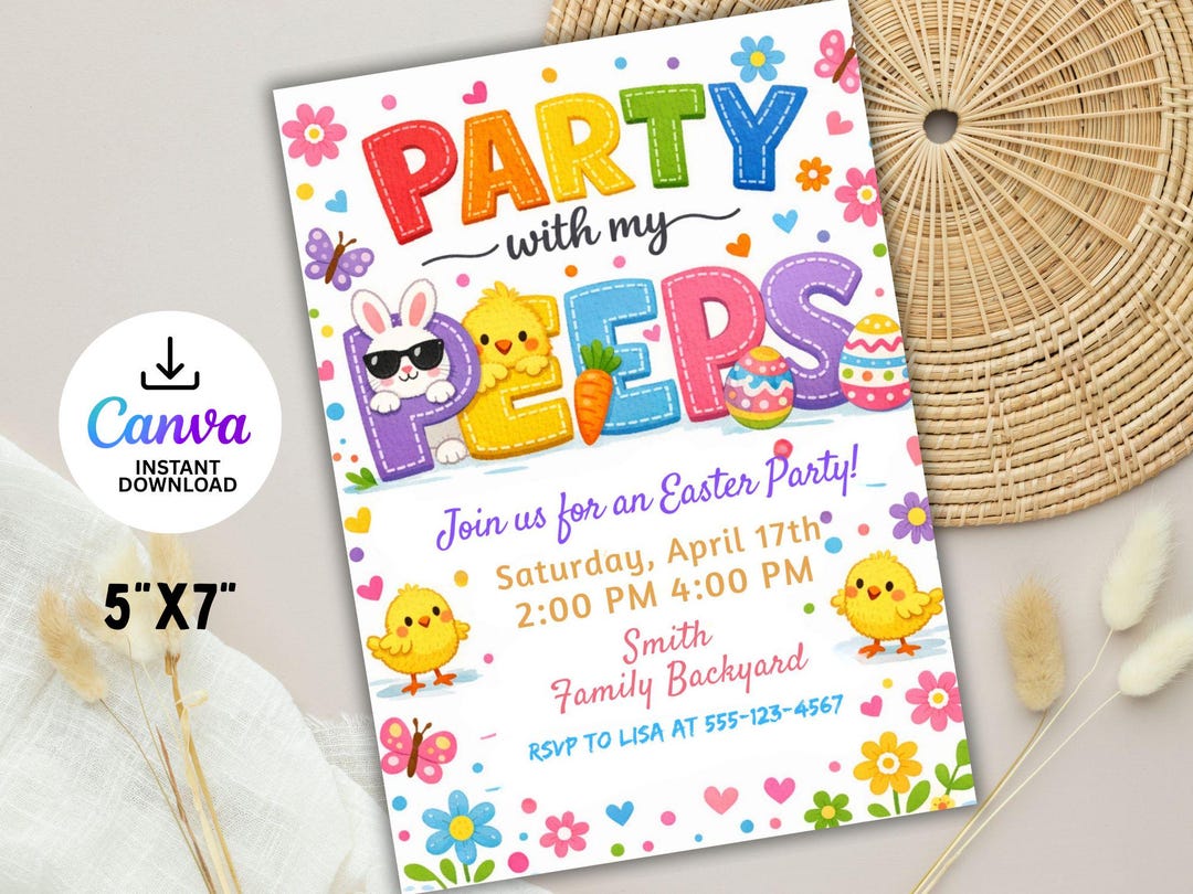 Easter Egg Hunt Invitation, Party With Peeps, Bunny Invite (canva ...