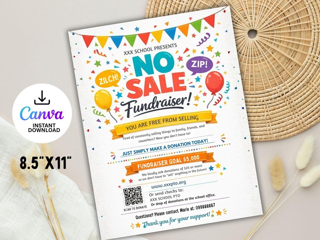 Editable Fundraiser Flyer, School PTA PTO Donation Template (digital ...