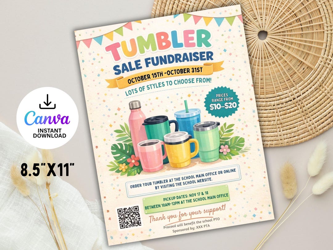 Editable Tumbler Fundraiser Flyer: Coffee Cup Sales Invitation (CANVA ...