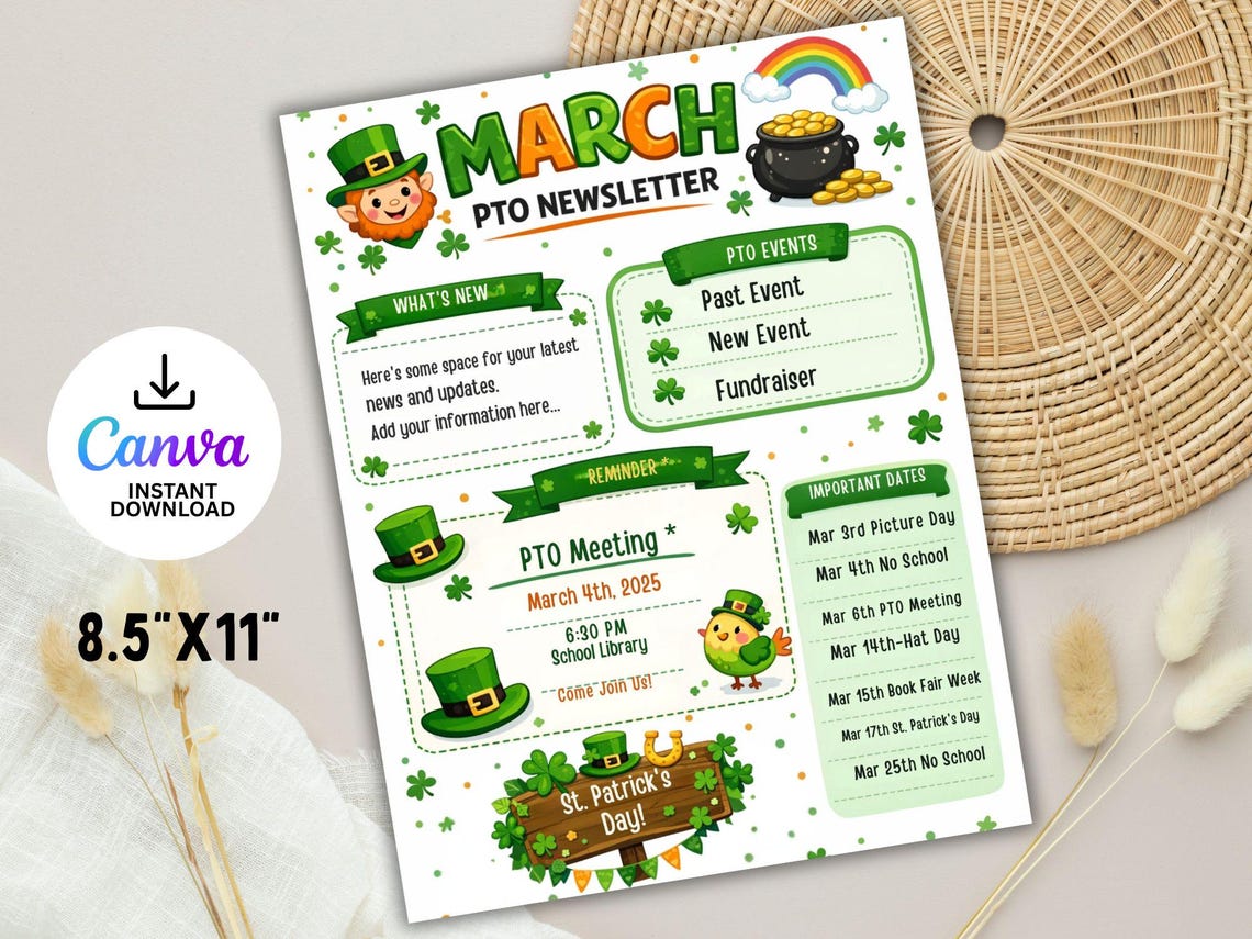 St. Patrick's Day March Newsletter Template | Editable School PTO PTA ...