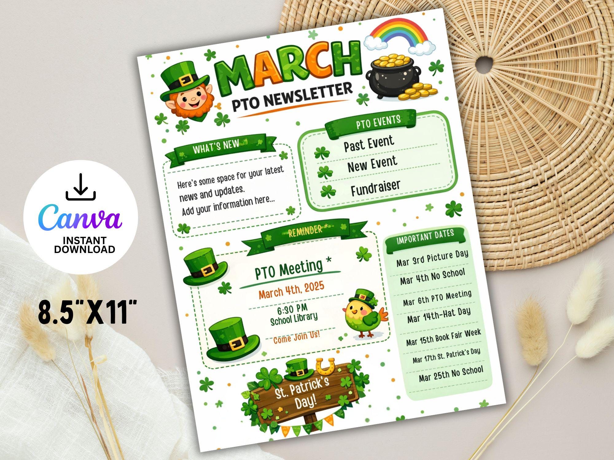St. Patrick's Day March Newsletter Template | Editable School PTO PTA ...