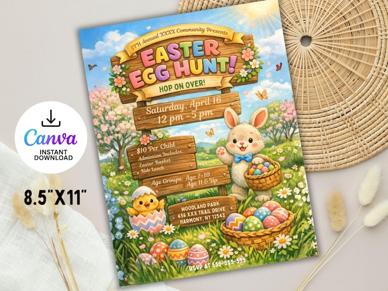 Editable Easter Egg Hunt Flyer Template, Printable Canva Invitation (8. ...