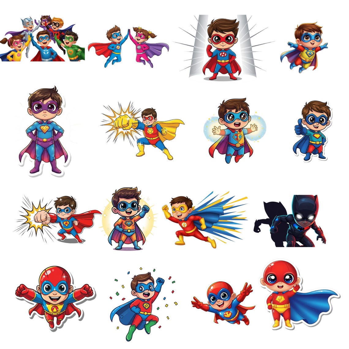Superhero Kids Clipart Bundle, Web Hero SVG, Comic Birthday Design ...