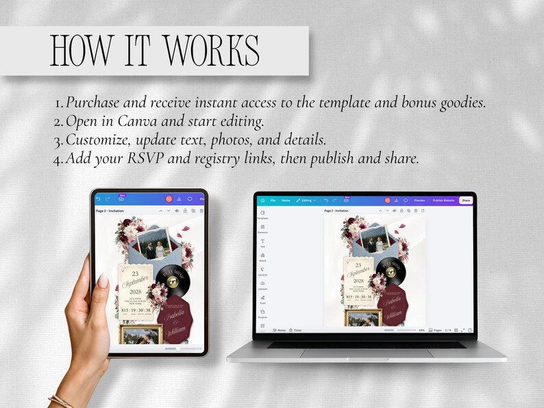 Dusty Blue and Burgundy Wedding Website Template, Romantic Canva ...