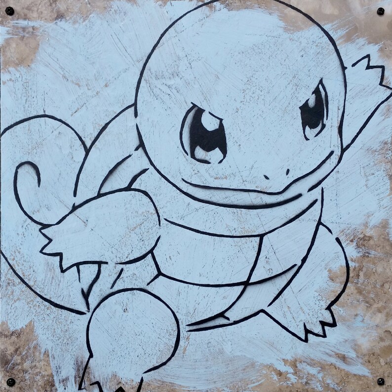 Poke'mon Stencil Art - Bulbasaur, Squirtle, Charmander on 12x12 Inch ...