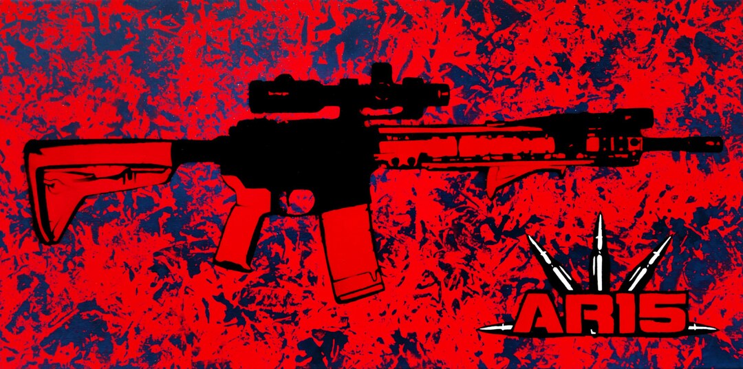 Original AR15 Rifle Themed Stencil Art Painting on 12x24 Inch - Etsy